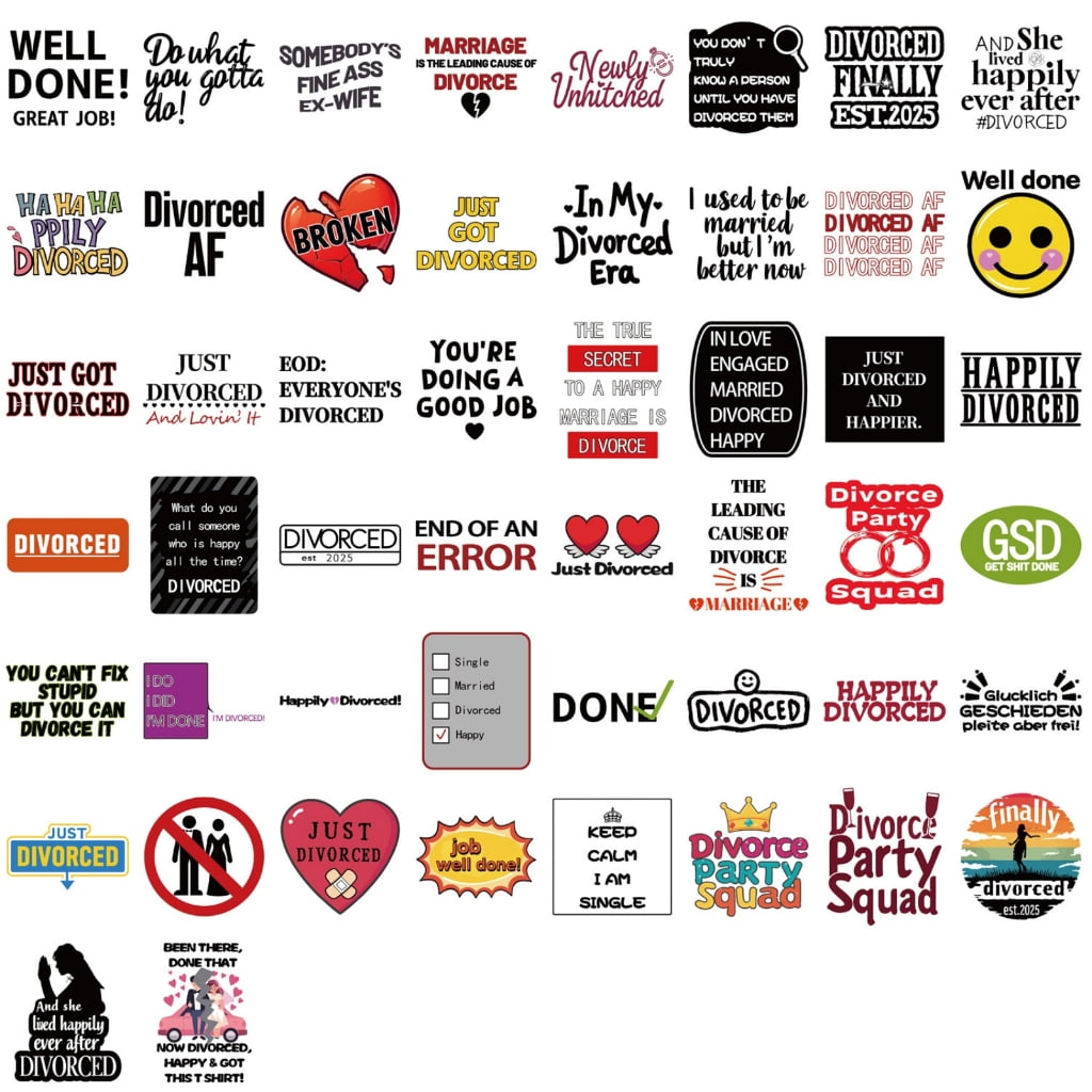 Pack Of 50 Funny Divorce Theme PVC Sticker Waterproof Decals Labels For ...