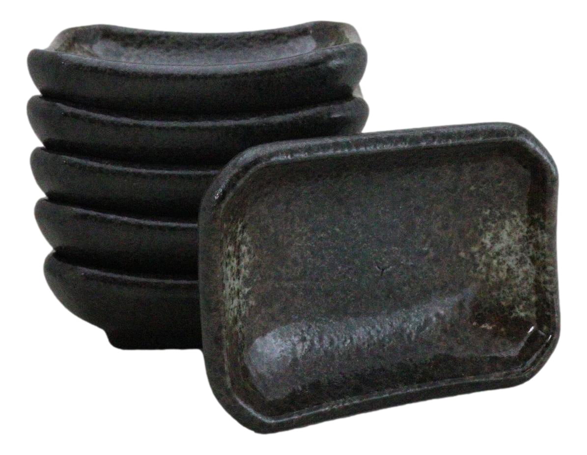 Pack Of 6 Ceramic Grey Hakumu Soy Sauce Oil Condiment Rectangular ...