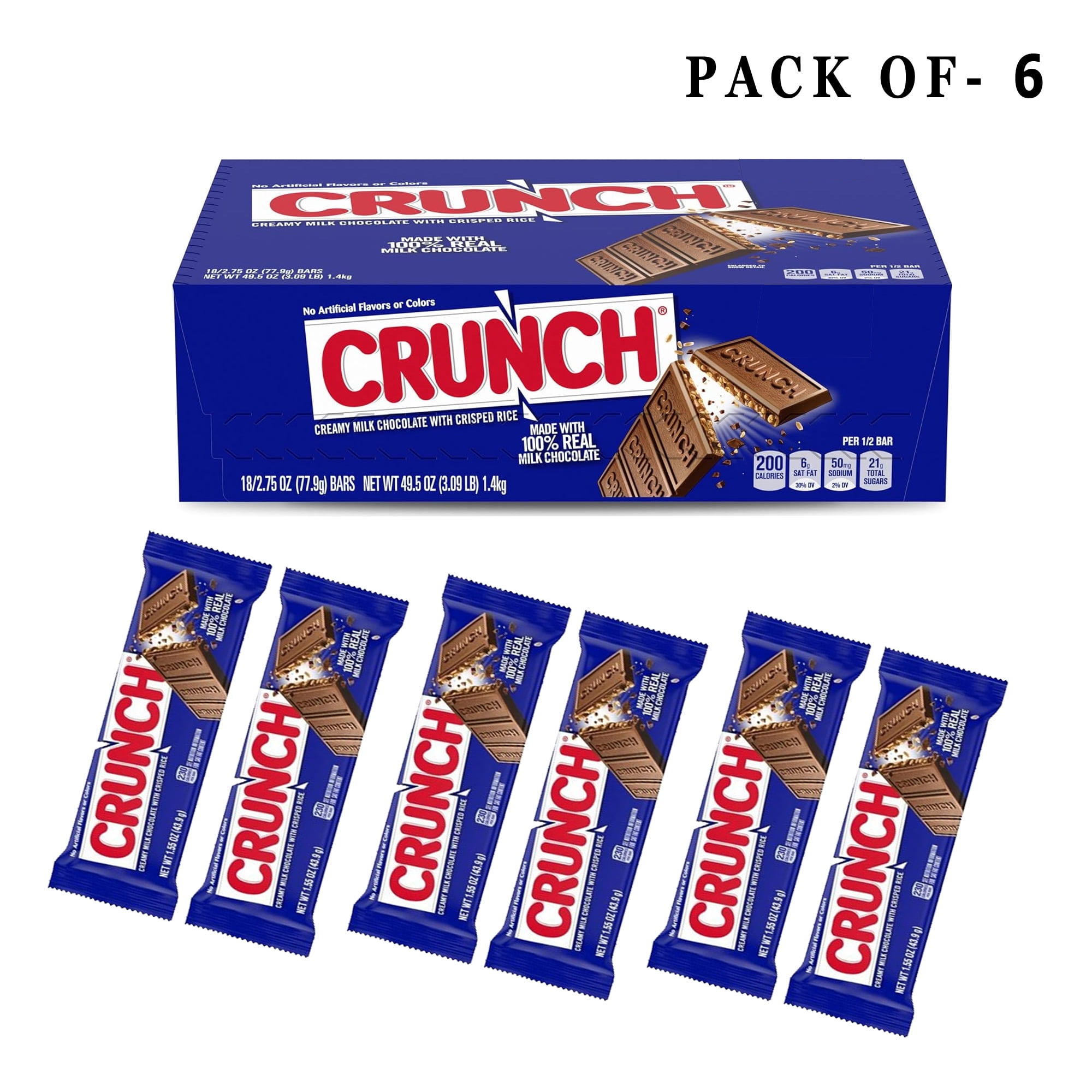 Pack Of 6 Crunch Creamy Milk Chocolate With Crisped Rice | 1.55 OZ Per ...
