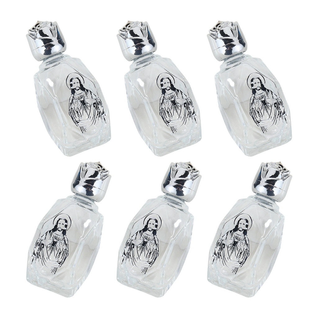 Pack Of 6 Embossed Glass Holy Water Dispenser Reusable Cosmetic Oil ...