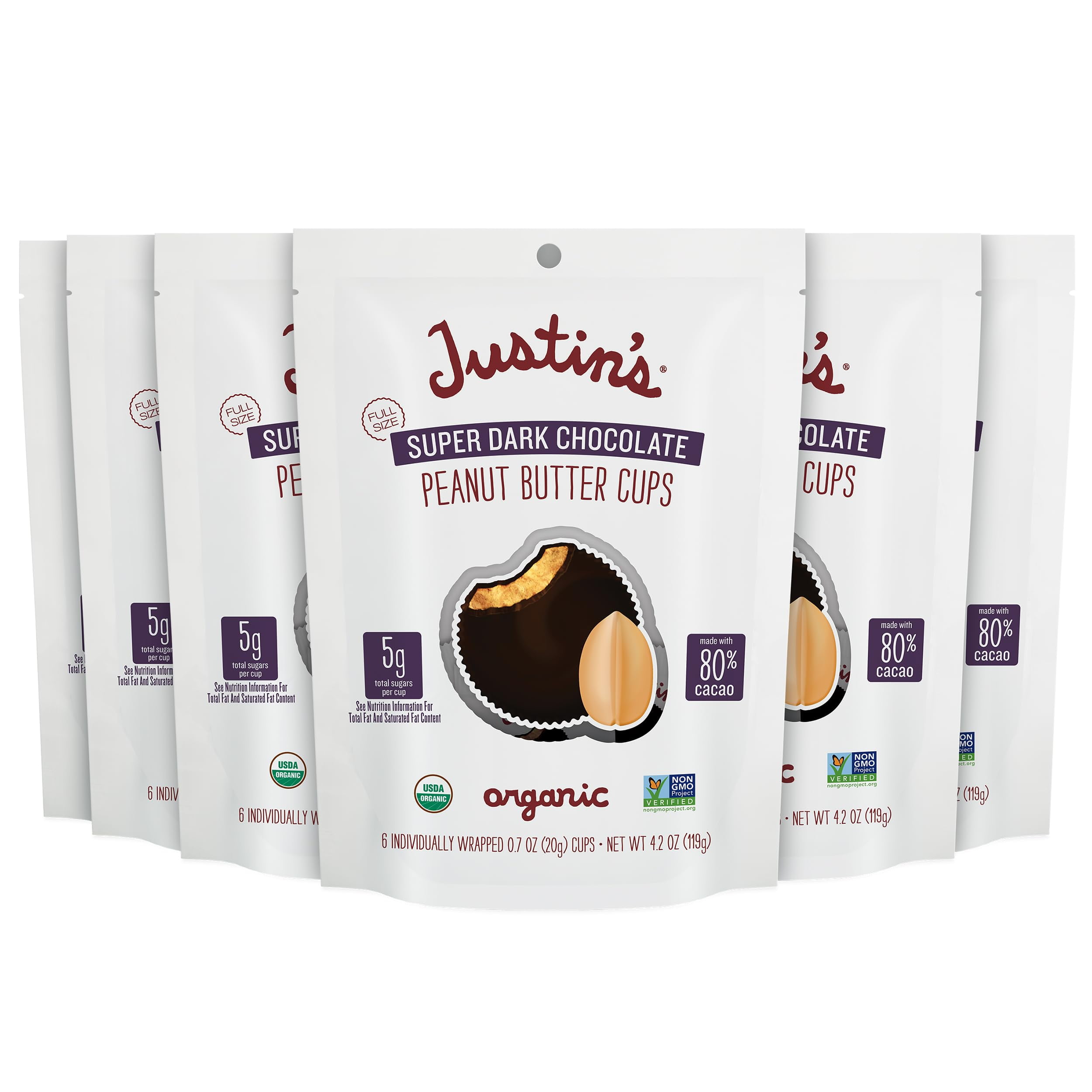 (Pack Of 6) Justins Cups Super Dark Chocolate Peanut Butter 4.2 Oz ...