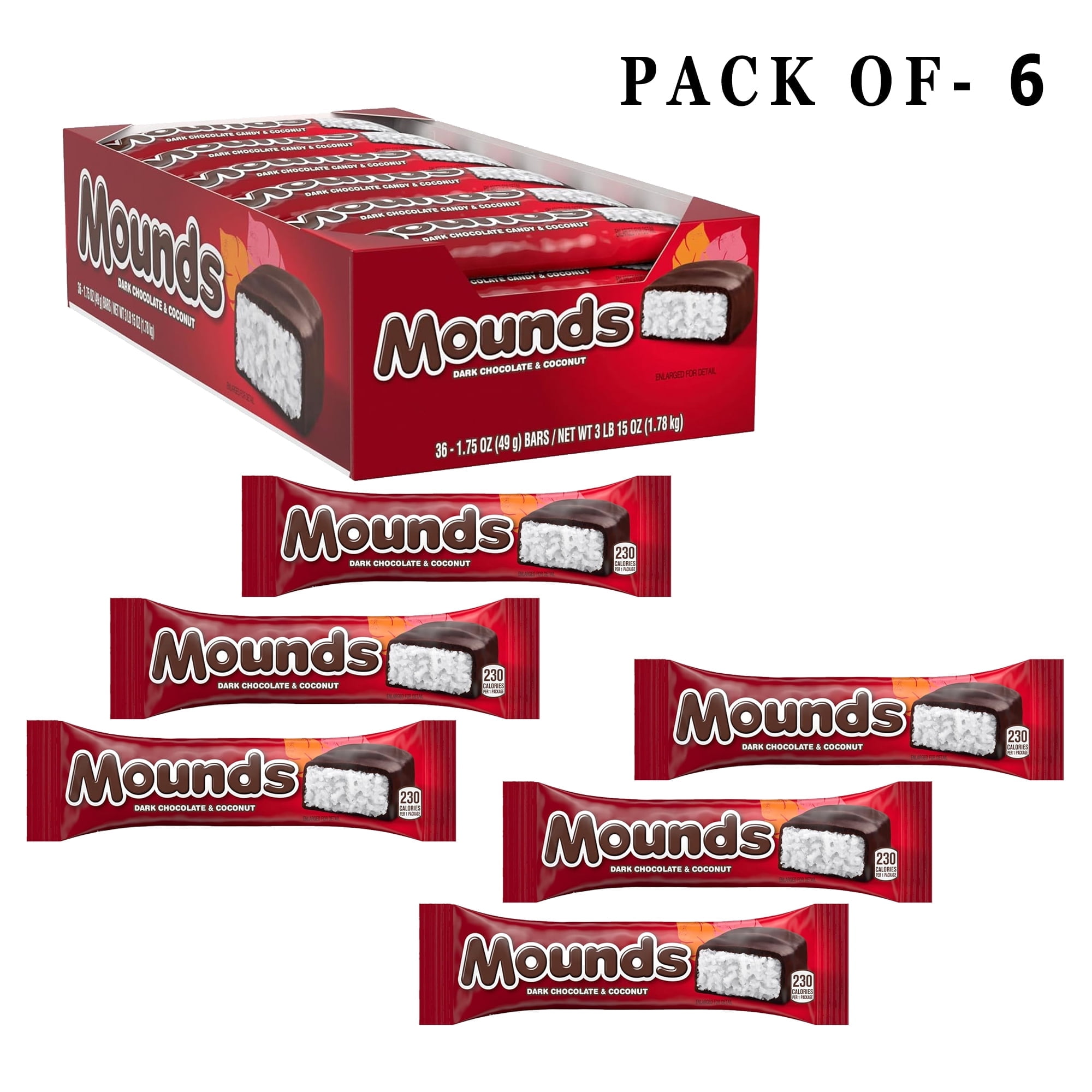 Pack Of 6 Mounds Dark Chocolate and Coconut Candy Bar | 1.75 OZ Per Bar ...