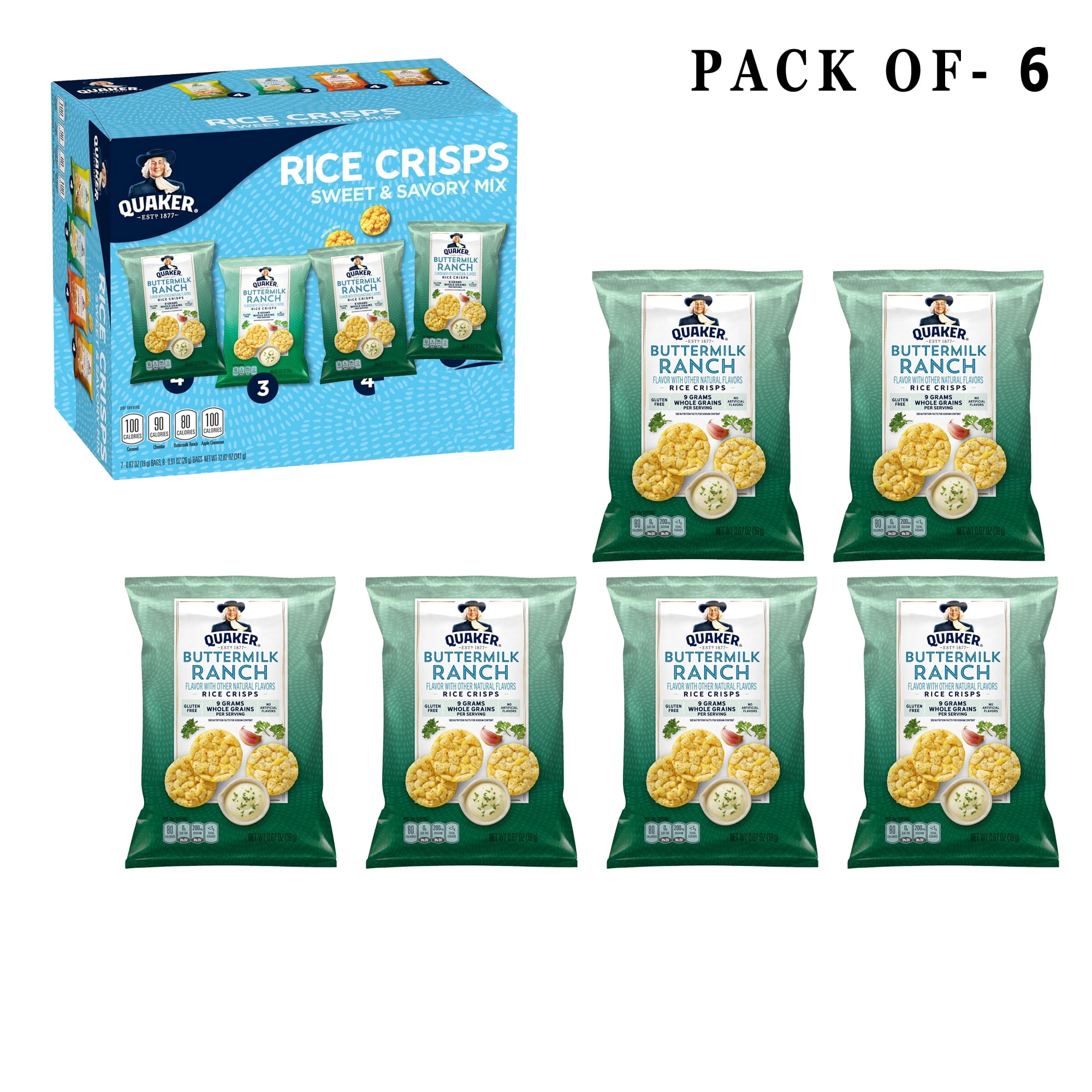 Pack Of 6 Pcs Quaker Rice Crisps Gluten Free Buttermilk Ranch | 0.67 Oz ...