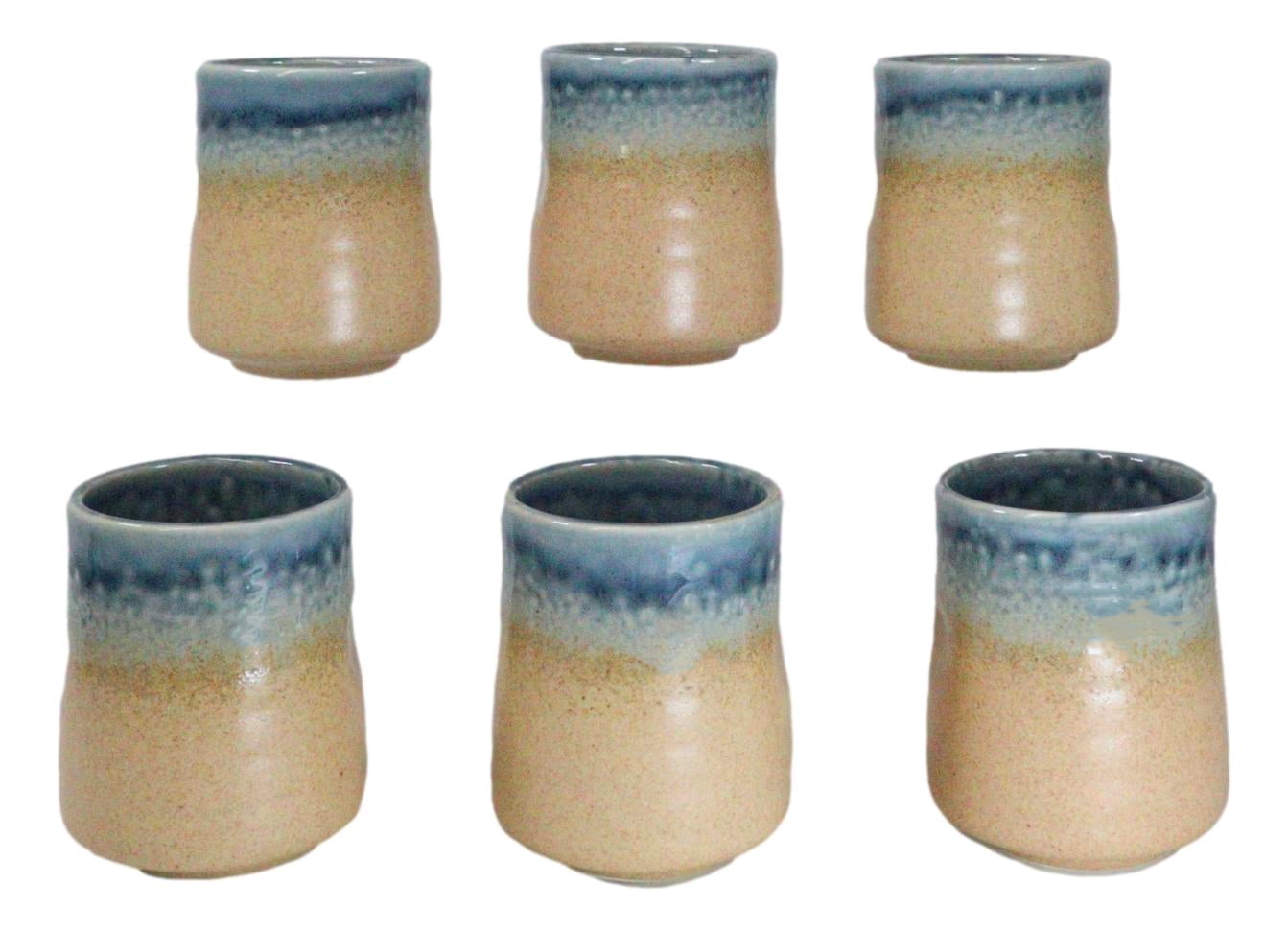 Pack Of 6 Porcelain Ao Nagashi Blue River Reactive Glaze Yunomi Tea ...