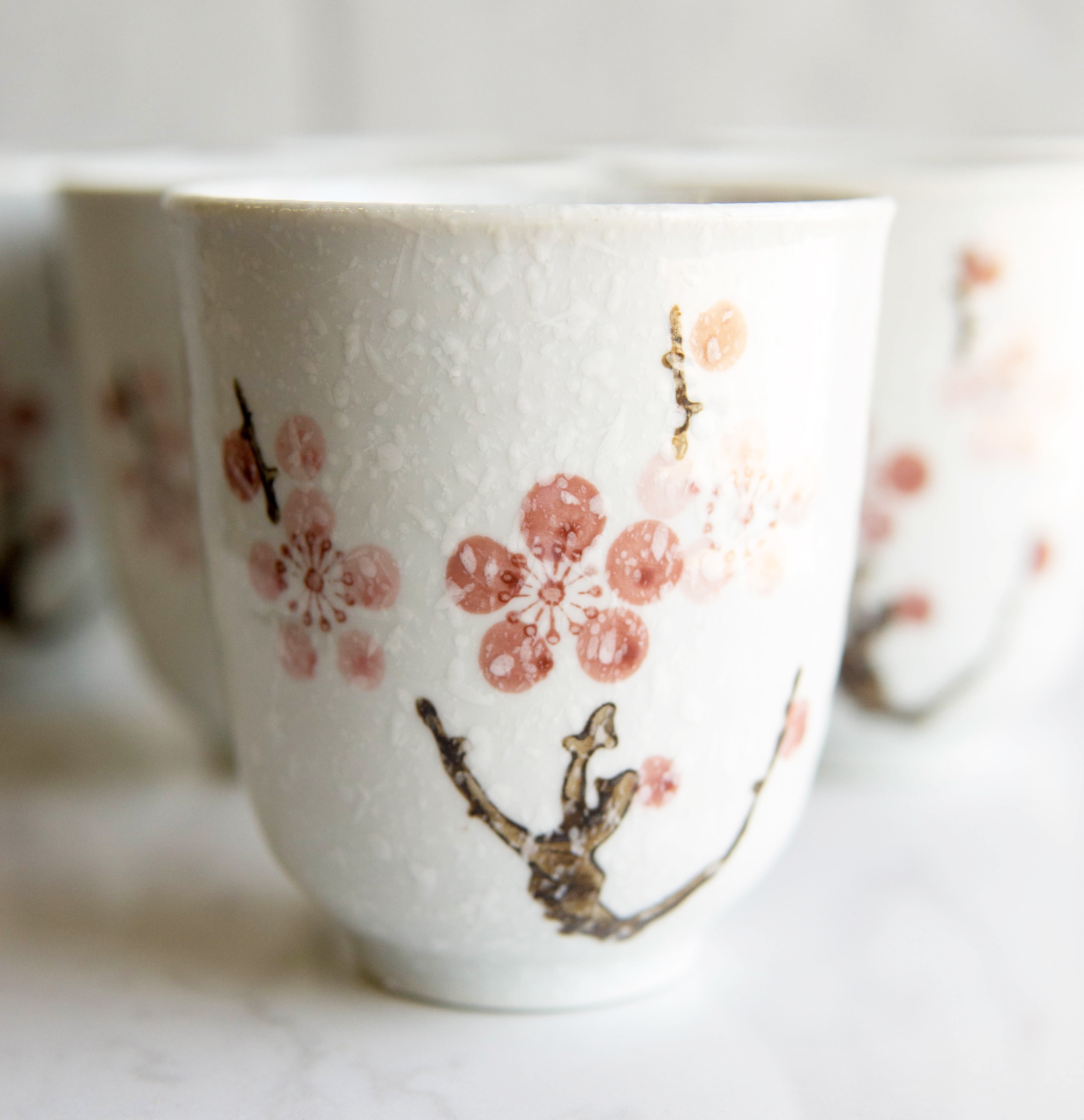 Pack Of 6 Textured Pink Japanese Sakura Cherry Blossoms Ceramic Tea ...