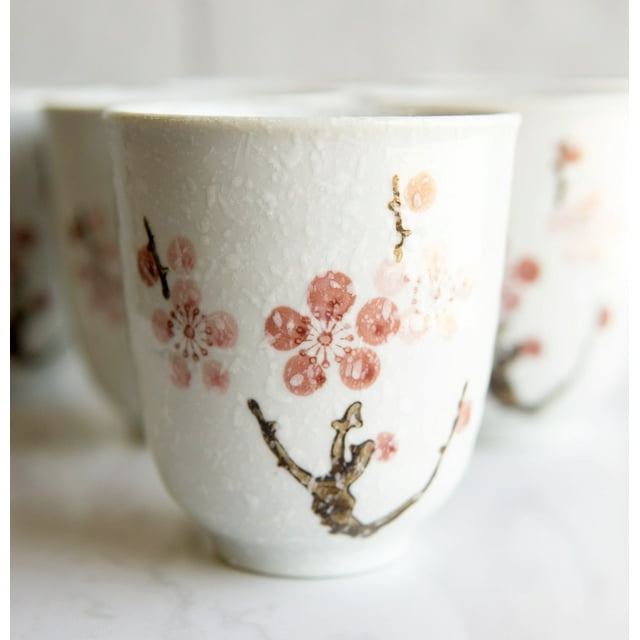Pack Of 6 Textured Pink Japanese Sakura Cherry Blossoms Ceramic Tea ...