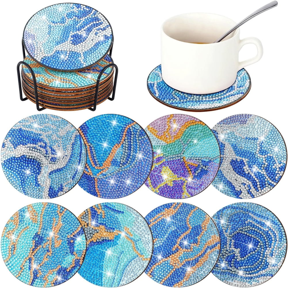 Pack Of 8 Diamond Art Painting Coasters Kit, Reusable DIY Marine Cup ...