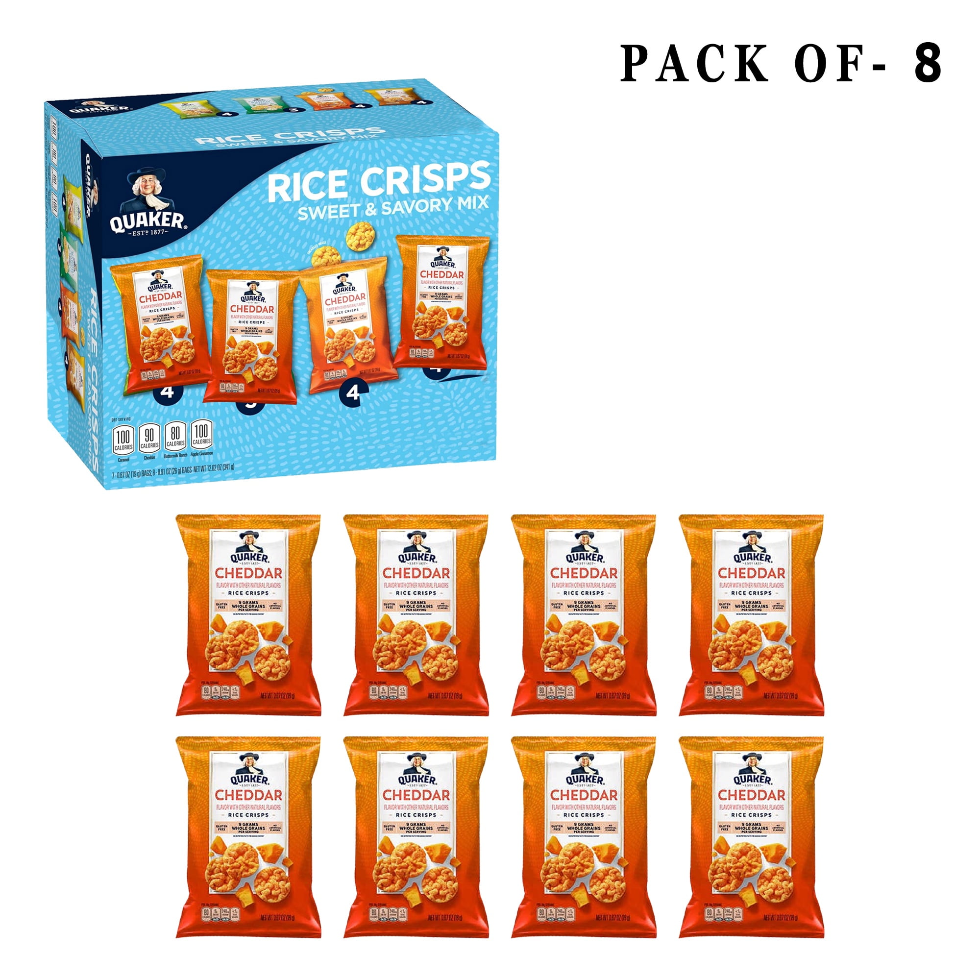 Pack Of 8 Pcs Quaker Rice Crisps Gluten Free Cheddar Cheese And Flavor ...