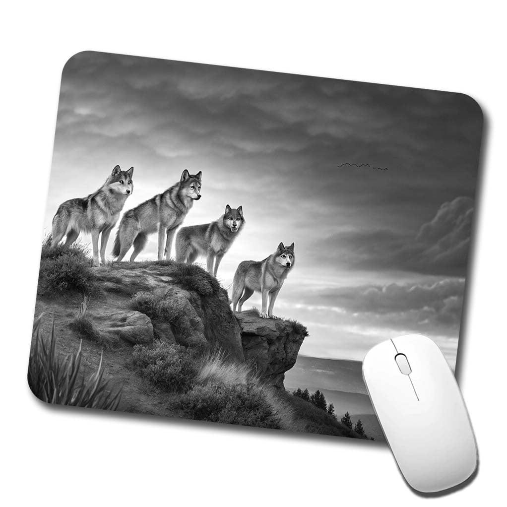 Pack Of Wolves On A Cliff Black White Mouse Pad Low Profile Gaming Mat ...
