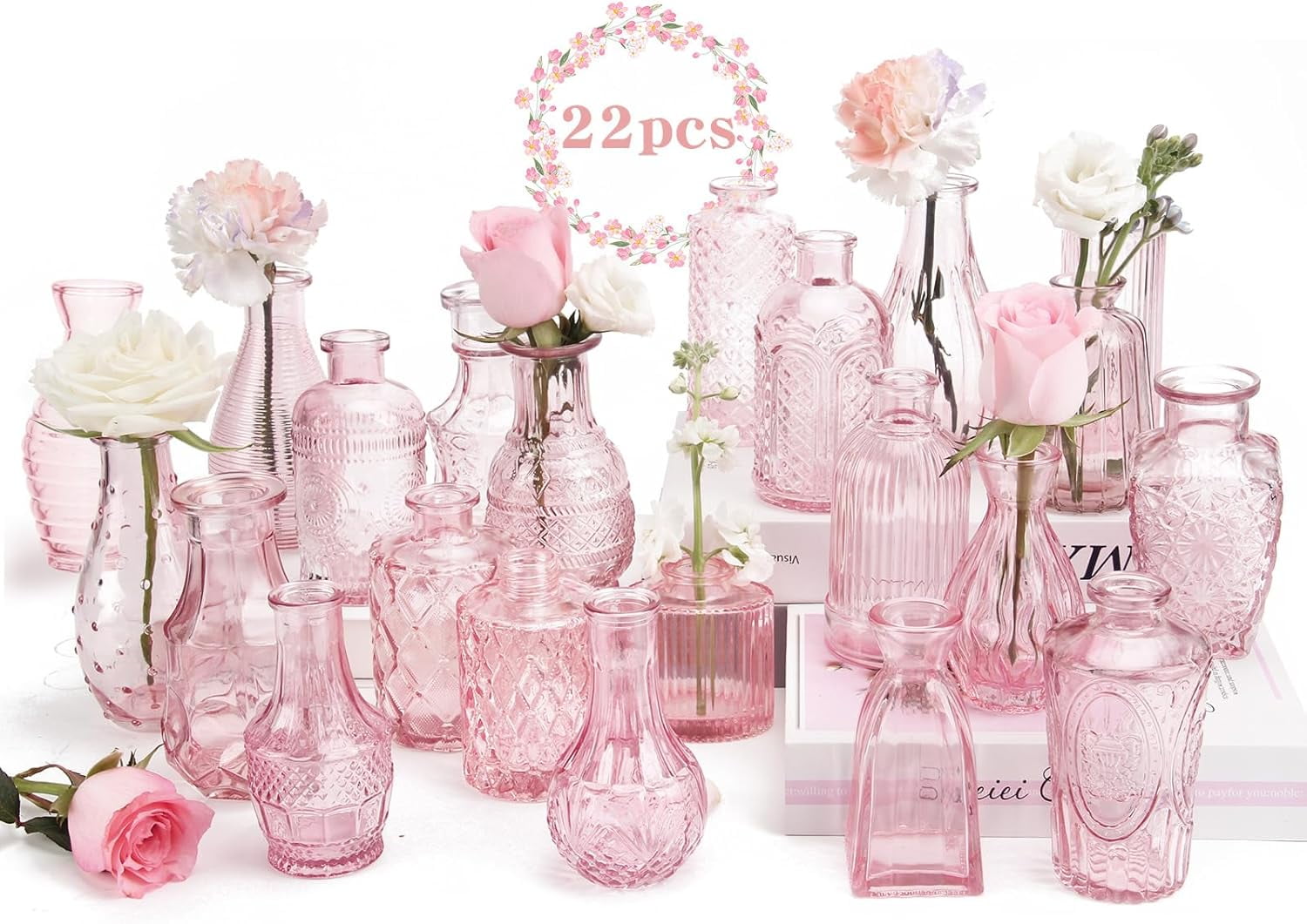 Pack Pink Flower Vase in Bulk,Mini Vintage Glass Bud Vases for ...