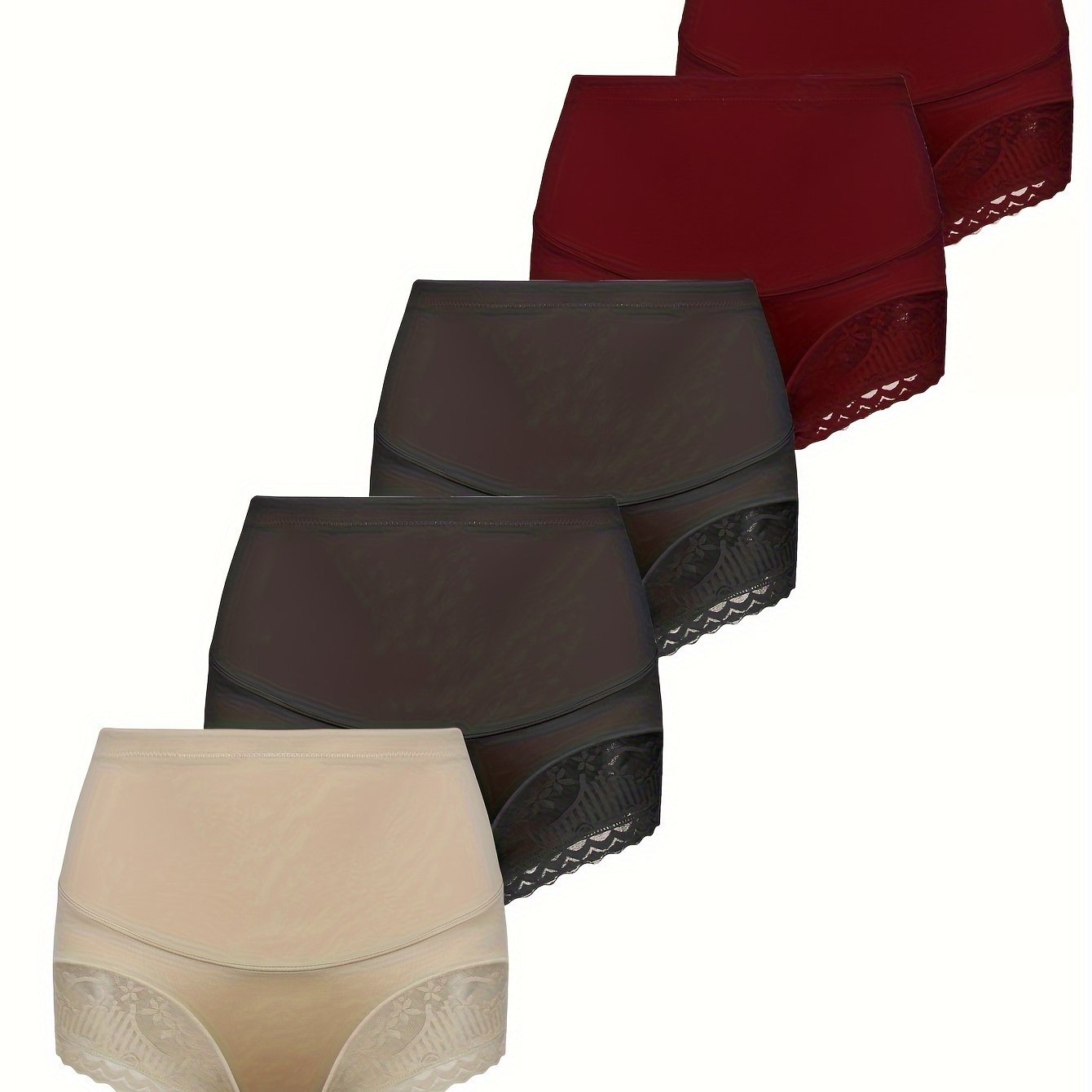 Pack Plus Size Elegant Panties Set Women‘s Plus Contrast Lace Trim High ...