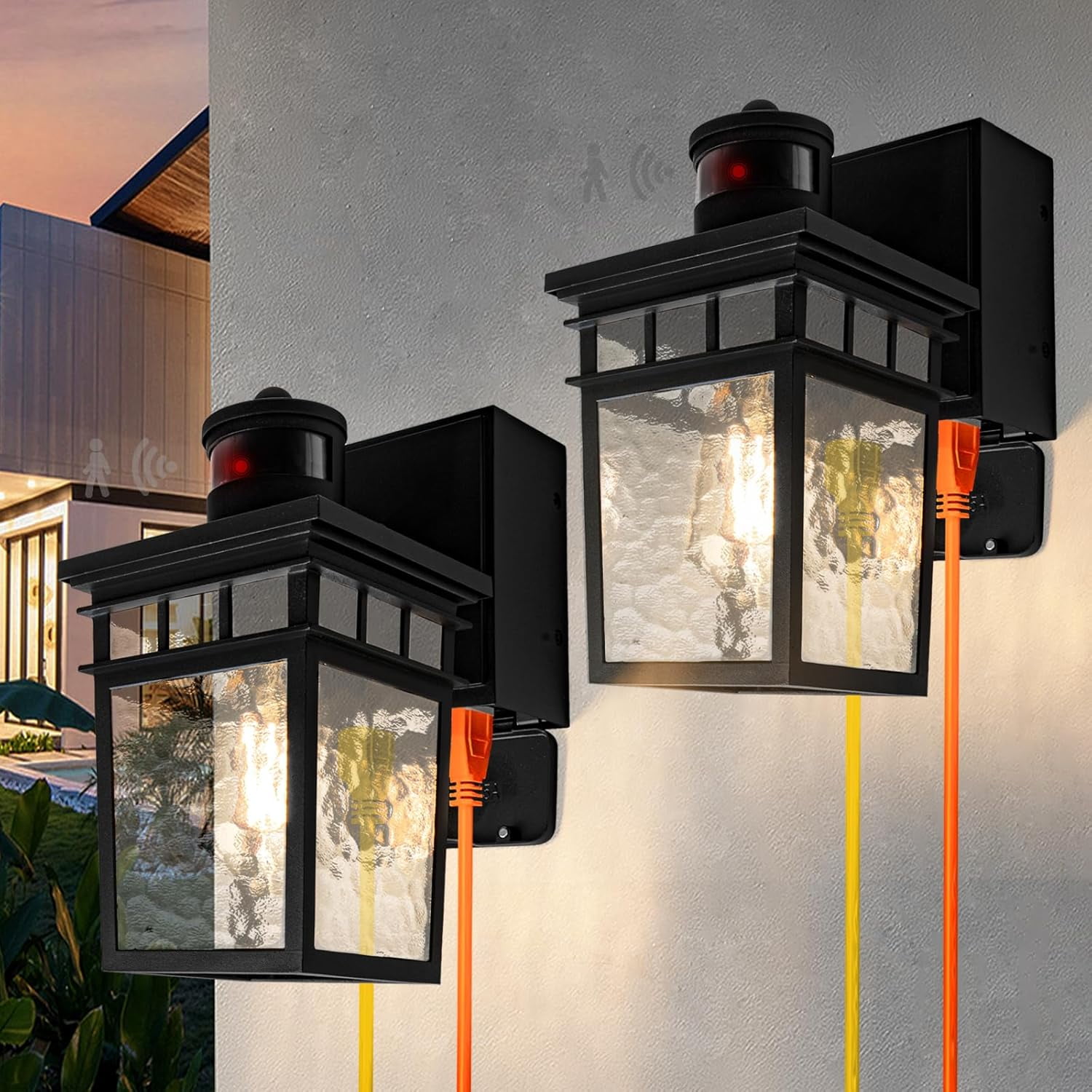 Pack Porch Light Outdoor with GFCI Outlet - 3 Lighting Modes Exterior Light Fixture, Dusk to ...