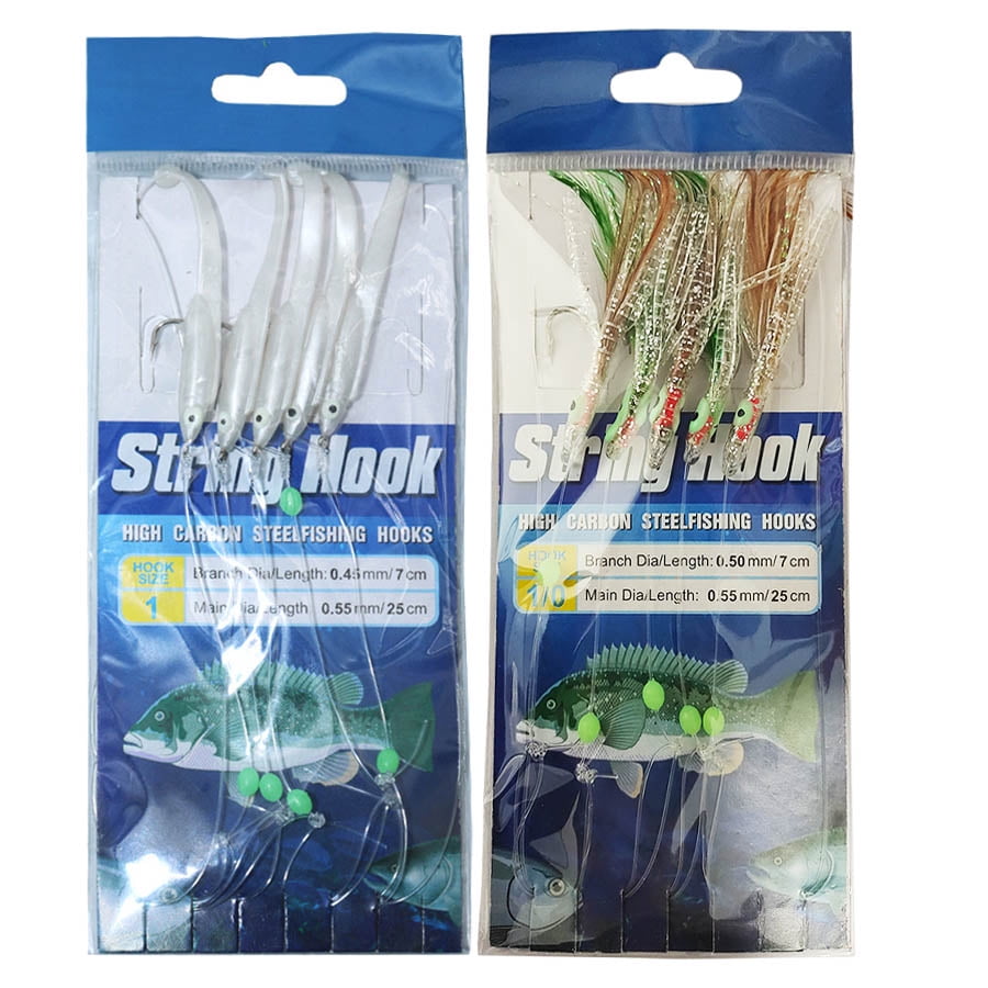 Pack Sabiki Fishing Rig with Sardine Feather Lures for Bass Cod Eel ...