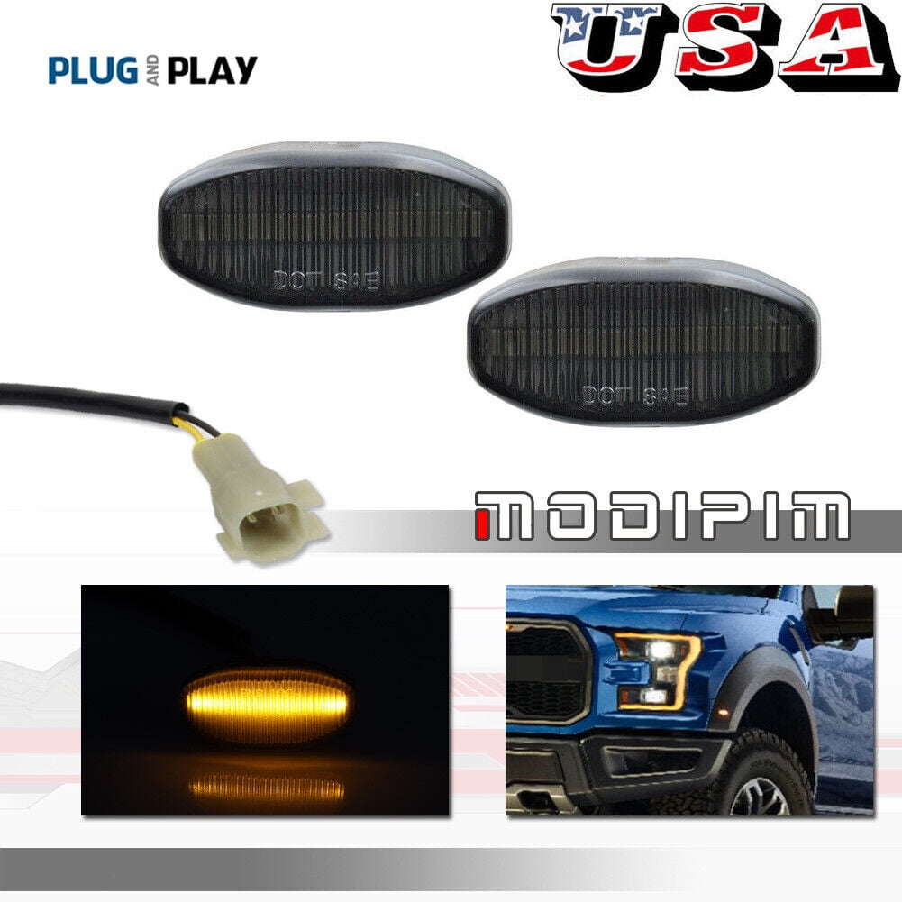 For 17 on for Ford F150 SVT Raptor Smoked 12-SMD Amber LED Fender Side ...