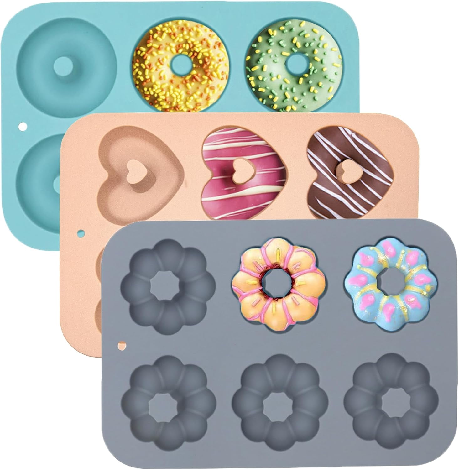 Pack Silicone Donut Pan for Baking, Non-Stick Doughnut Pan, Cavity ...