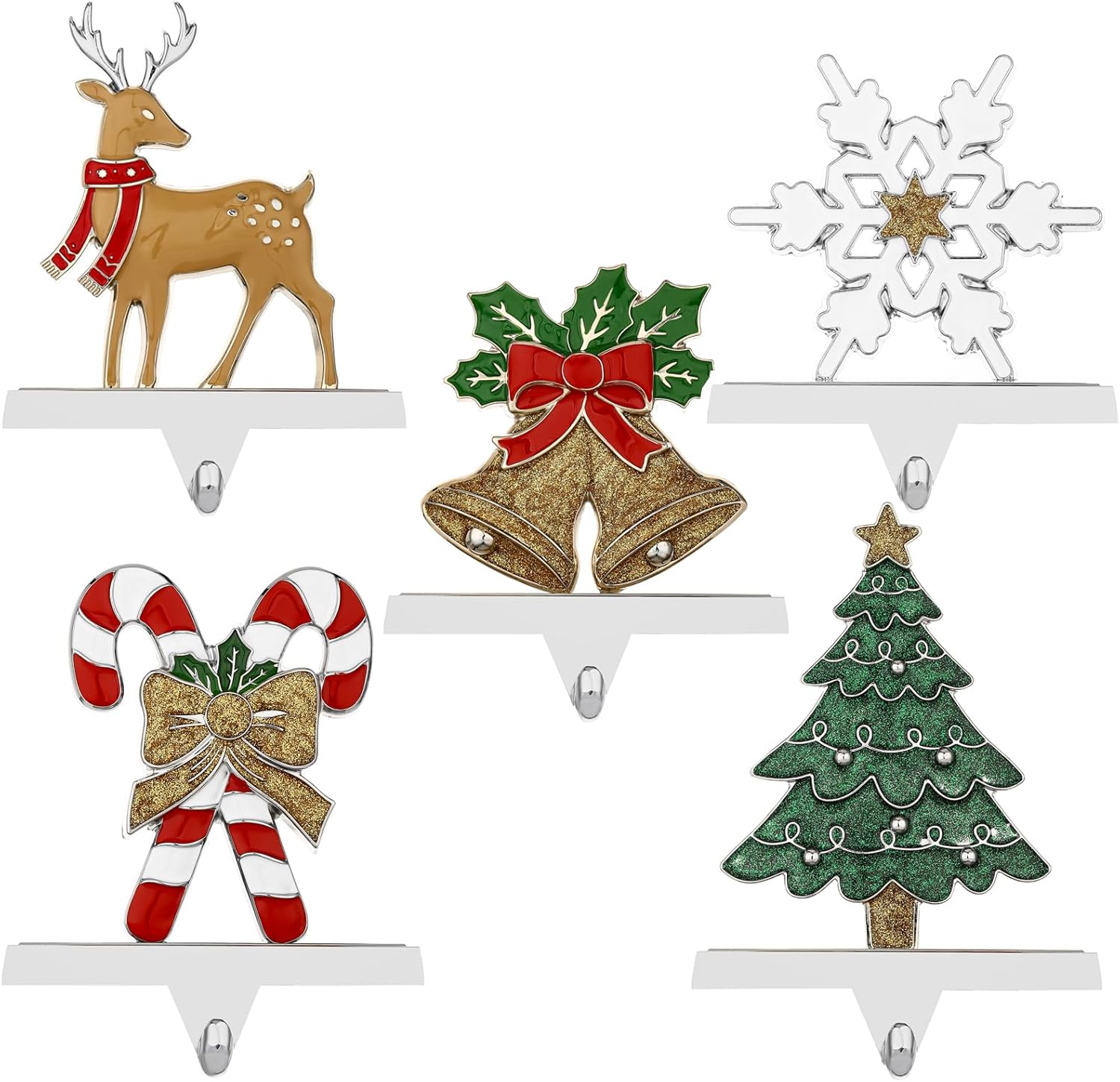 Pack Silver 5 Christmas Stocking Holders fit for Mantle Tree Snowflake ...