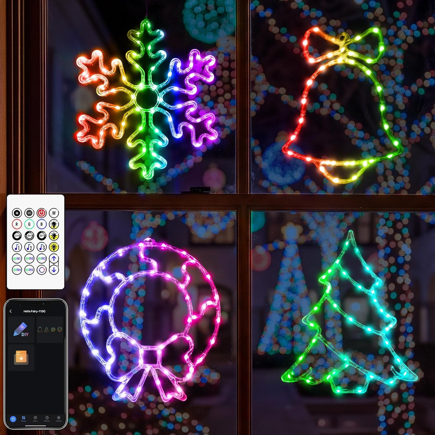 Pack Smart 4 Christmas Window Lights with enhanced App & Remote Control ...