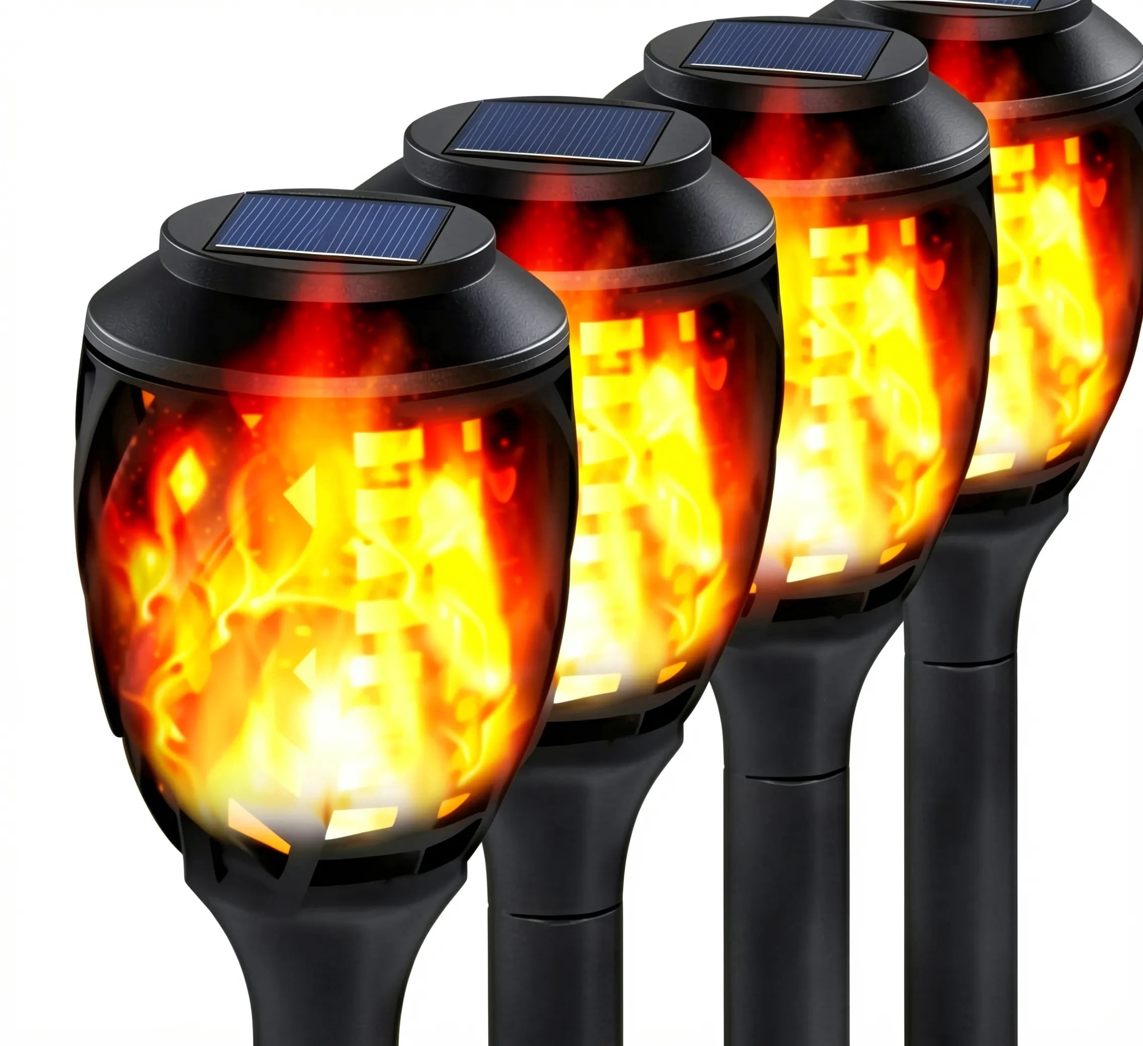 4Pack Solar Flame Torch Lights, Waterproof LED Outdoor Pathway Lights ...