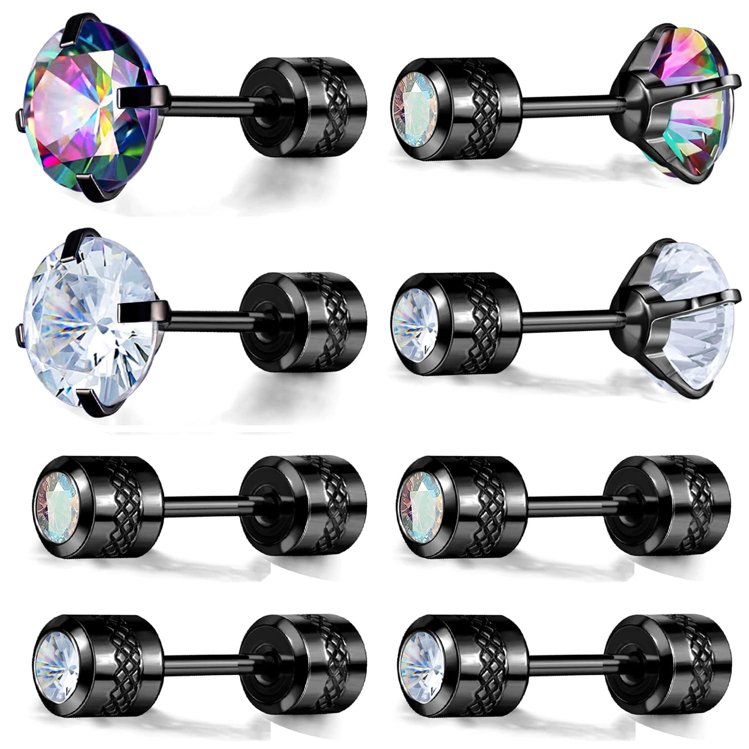 Pack of Titanium Screw Back Earrings Faux Diamond Studs for Women Men ...