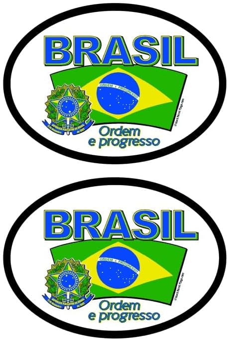 Brazil Motto Oval Decals, Pack of Two 3.5 x 4.75 inch Flag It Brand ...
