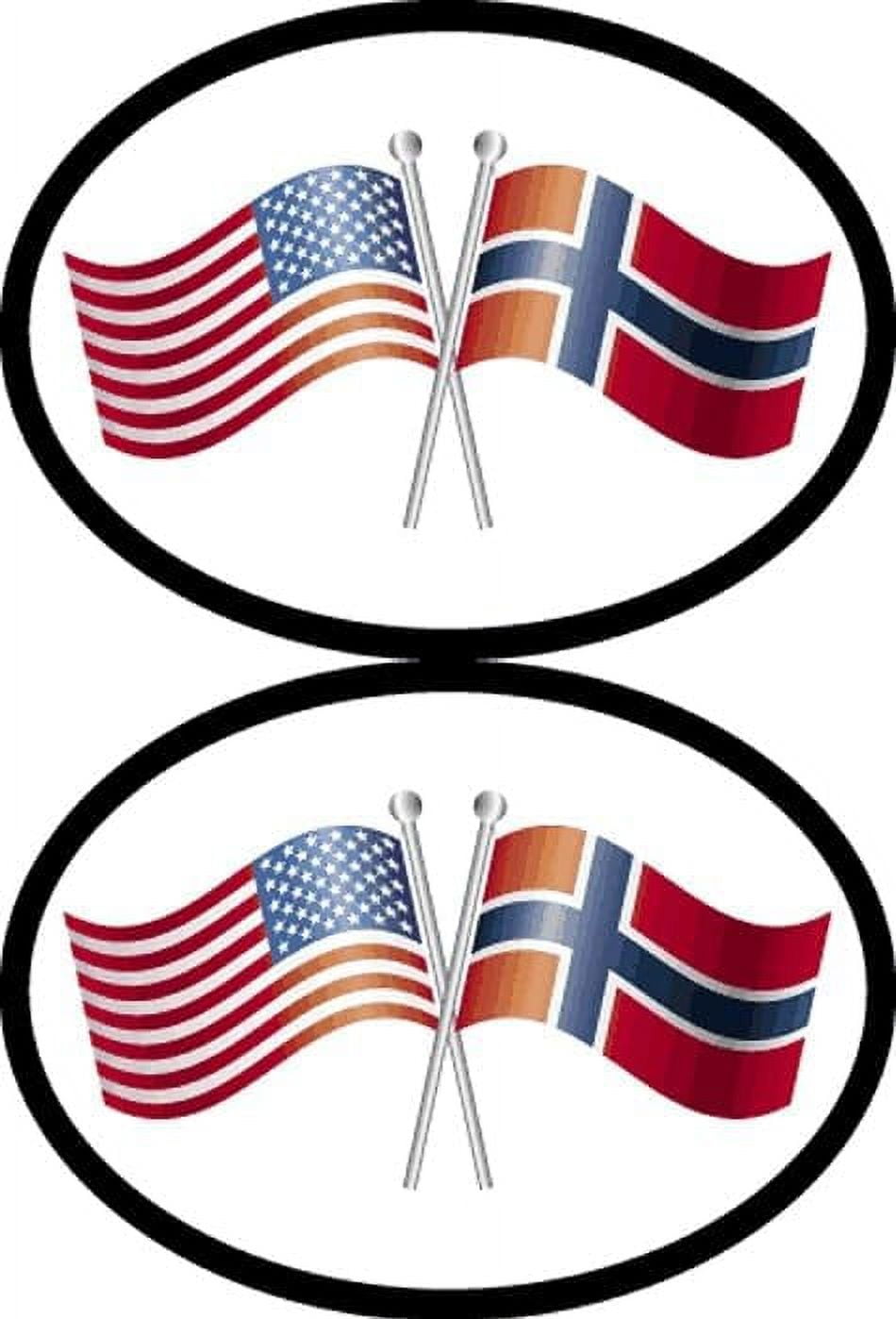 USA and Norway Friendship Oval Decals, Pack of Two 3.5 x 4.75 inch Flag ...