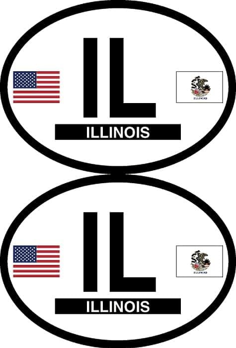Pack of Two Illinois Flag-It Brand State Oval Decal Stickers, 3.5"x 4. ...