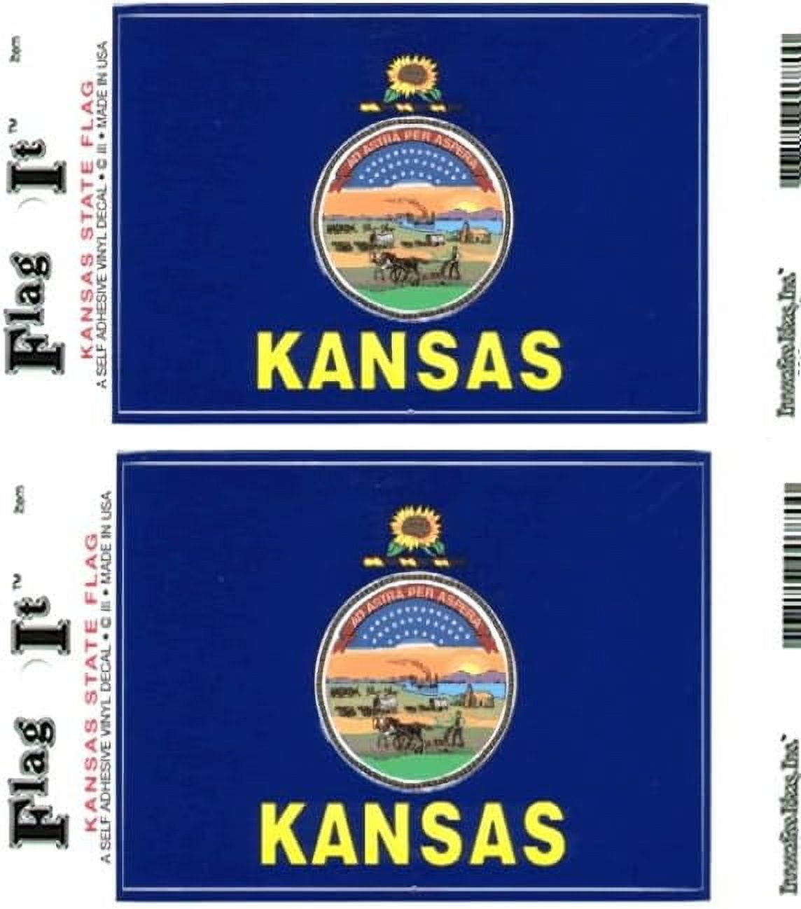 Kansas Vinyl Stickers, Pack of Two 3.5 x 5 inch Flag-It Decals ...