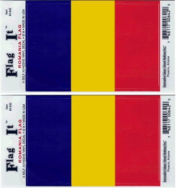 Pack of Two Romania Flag-It Vinyl Decals, 3.5 x 5inch Waterproof ...