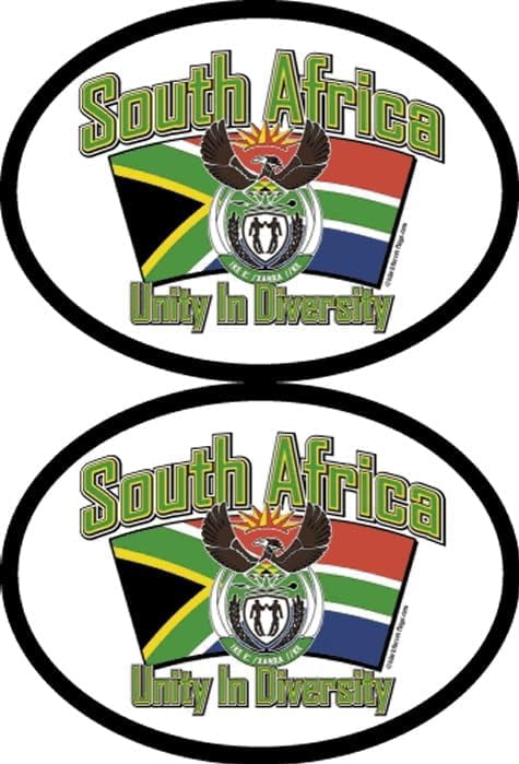 South Africa Motto Oval Decals, Pack of Two 3.5 x 4.75 inch Flag It ...