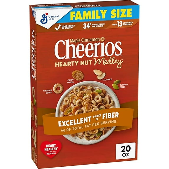 Pack of 1 Cheerios Hearty Nut Medley Breakfast Cereal, Maple Cinnamon ...