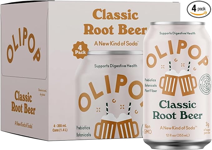 Pack of 1 OLIPOP Prebiotic Soda Pop, Classic Root Beer, Prebiotics ...