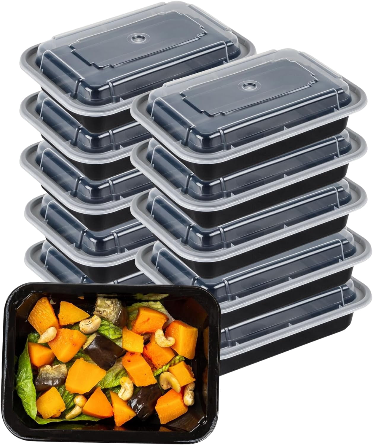 Pack of 10 (16 oz) - Disposable Meal Prep and Take out black food ...