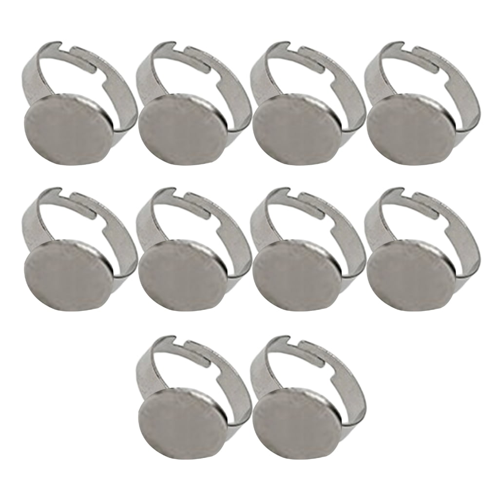 Pack of 10 Adjustable Finger Rings Bases Adjustable Stainless Steel ...