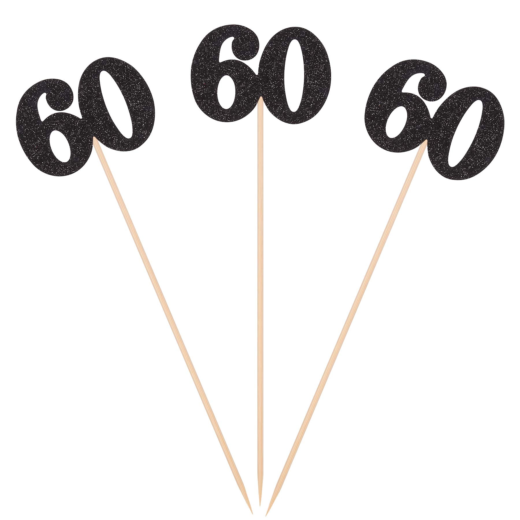 Pack of 10 Black Glitter 60th Birthday Centerpiece Sticks Number Age 60 ...