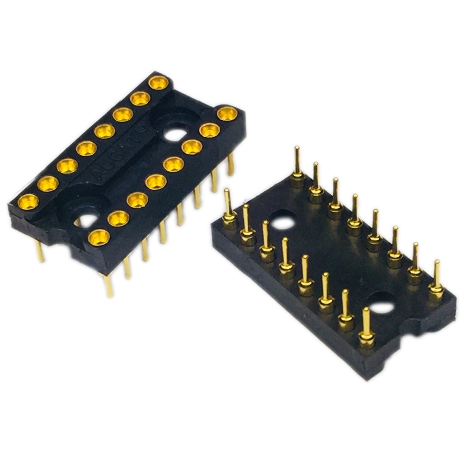 Pack of 10 Black Round hole Gold 16pin Pitch 2.54mm DIP IC Socket ...