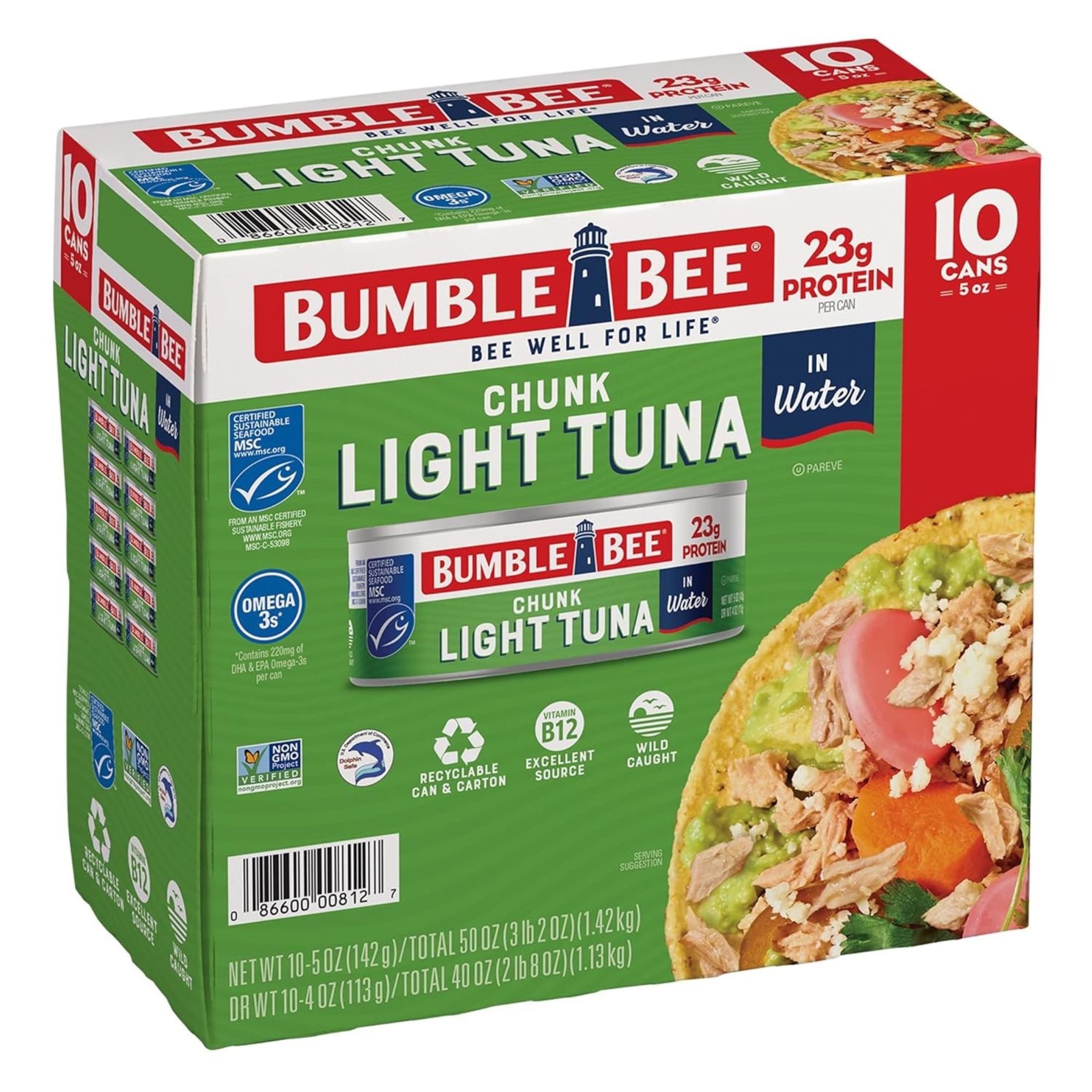 Bumble Bee Chunk Light Tuna, Water, 5 oz, 10 Count, High-Quality ...