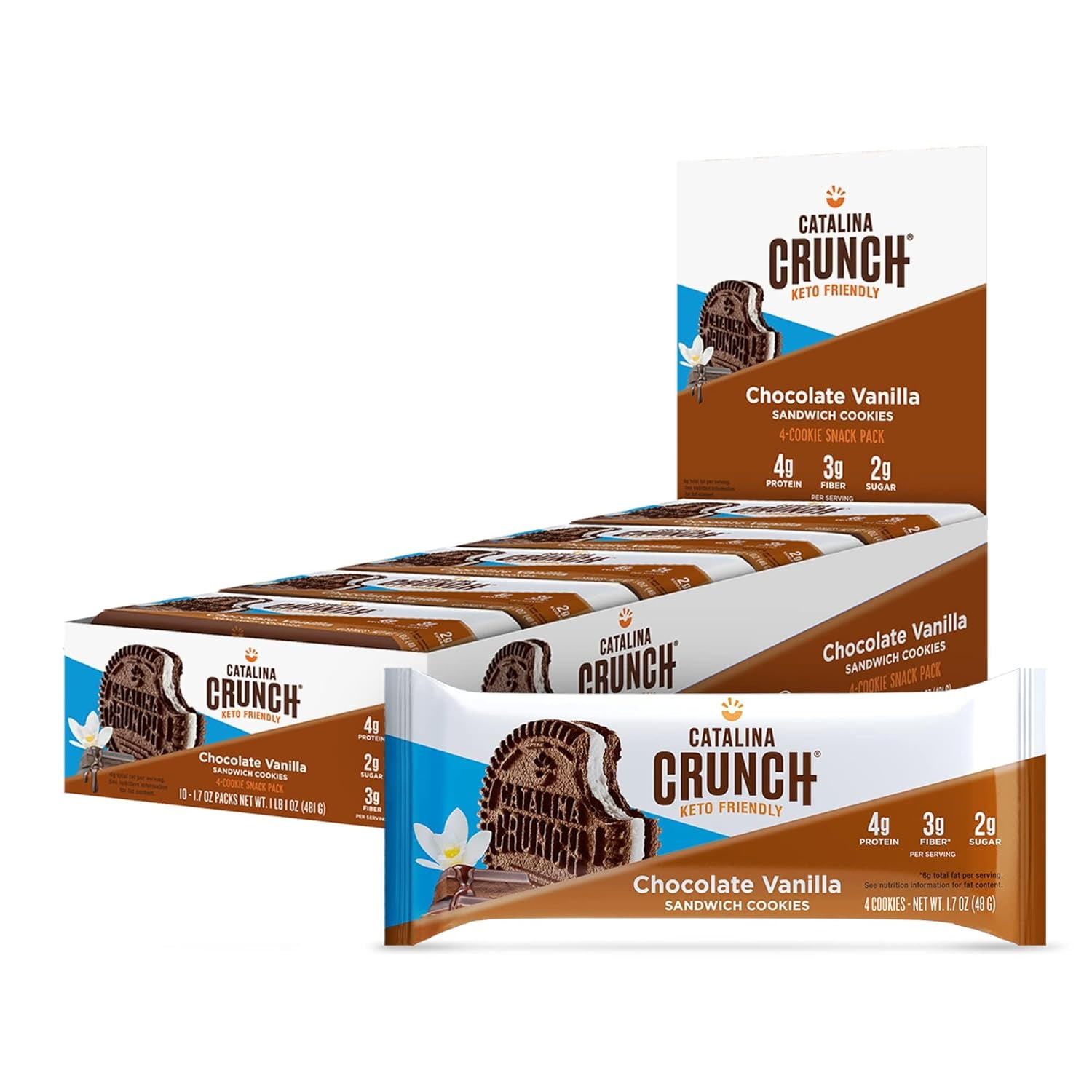 Pack of 10, Catalina Crunch Chocolate Vanilla Sandwich Cookies, 1.7 oz ...