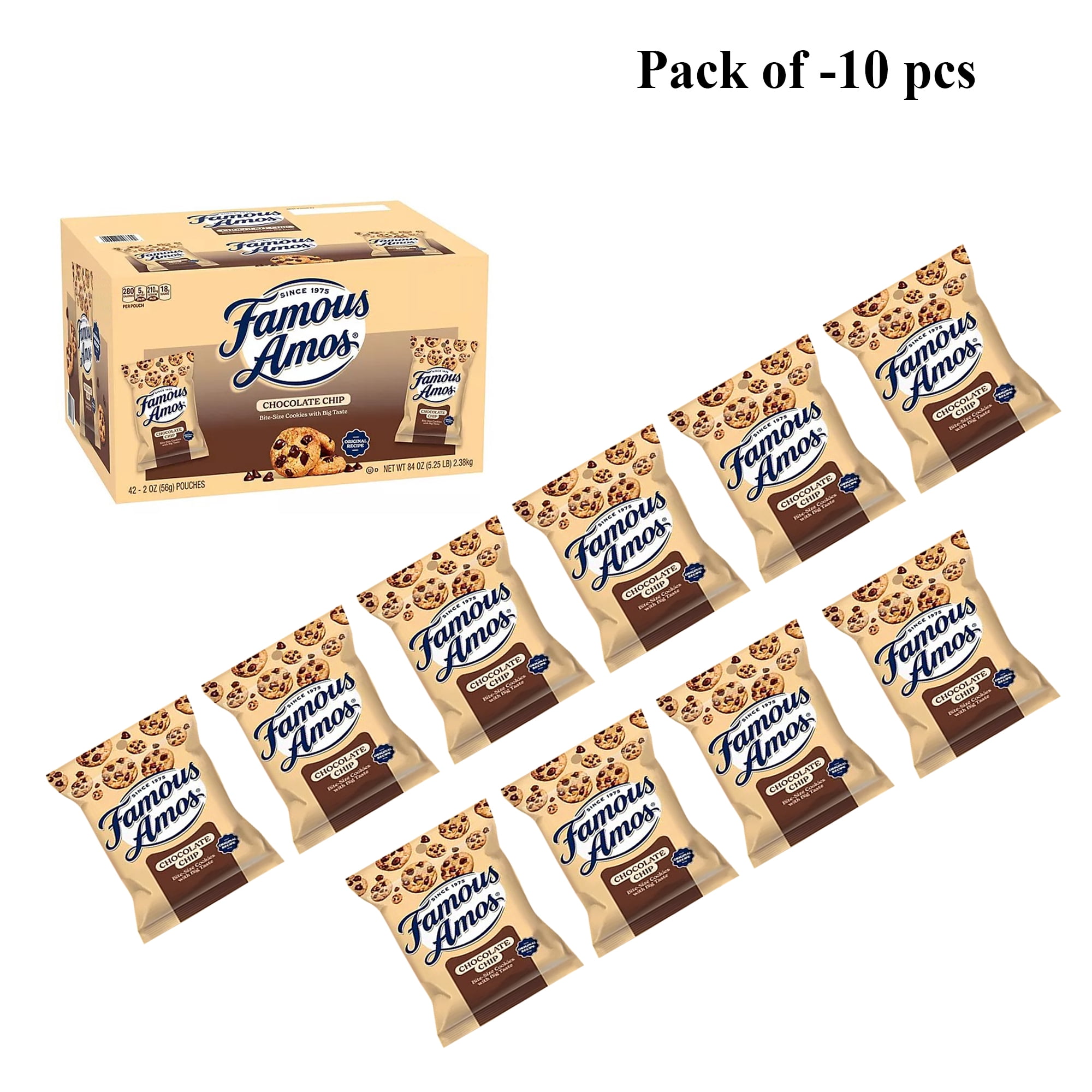 Pack of 10 Famous Amos Classic Bite-Size Chocolate Chip Cookies | 2 Oz ...