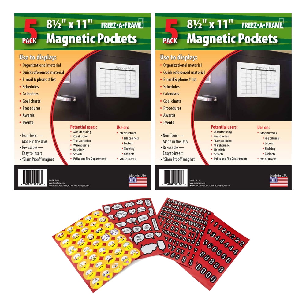 Pack of 10 Freez A Frame Clear Magnetic Pockets (8.5 x 11) + Bonus ...
