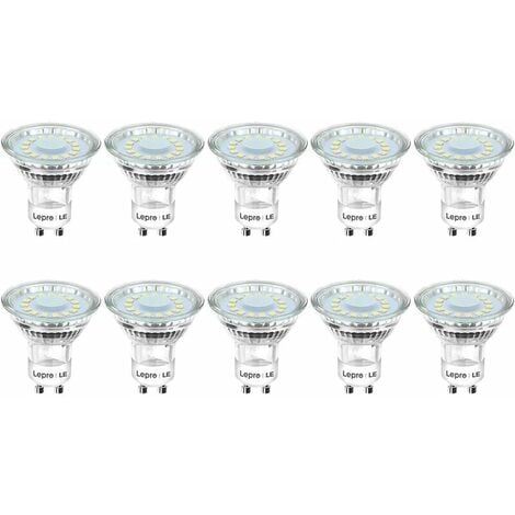 Pack of 10 GU10 LED bulbs, cool white 5000 K, 50 W halogen spot ...