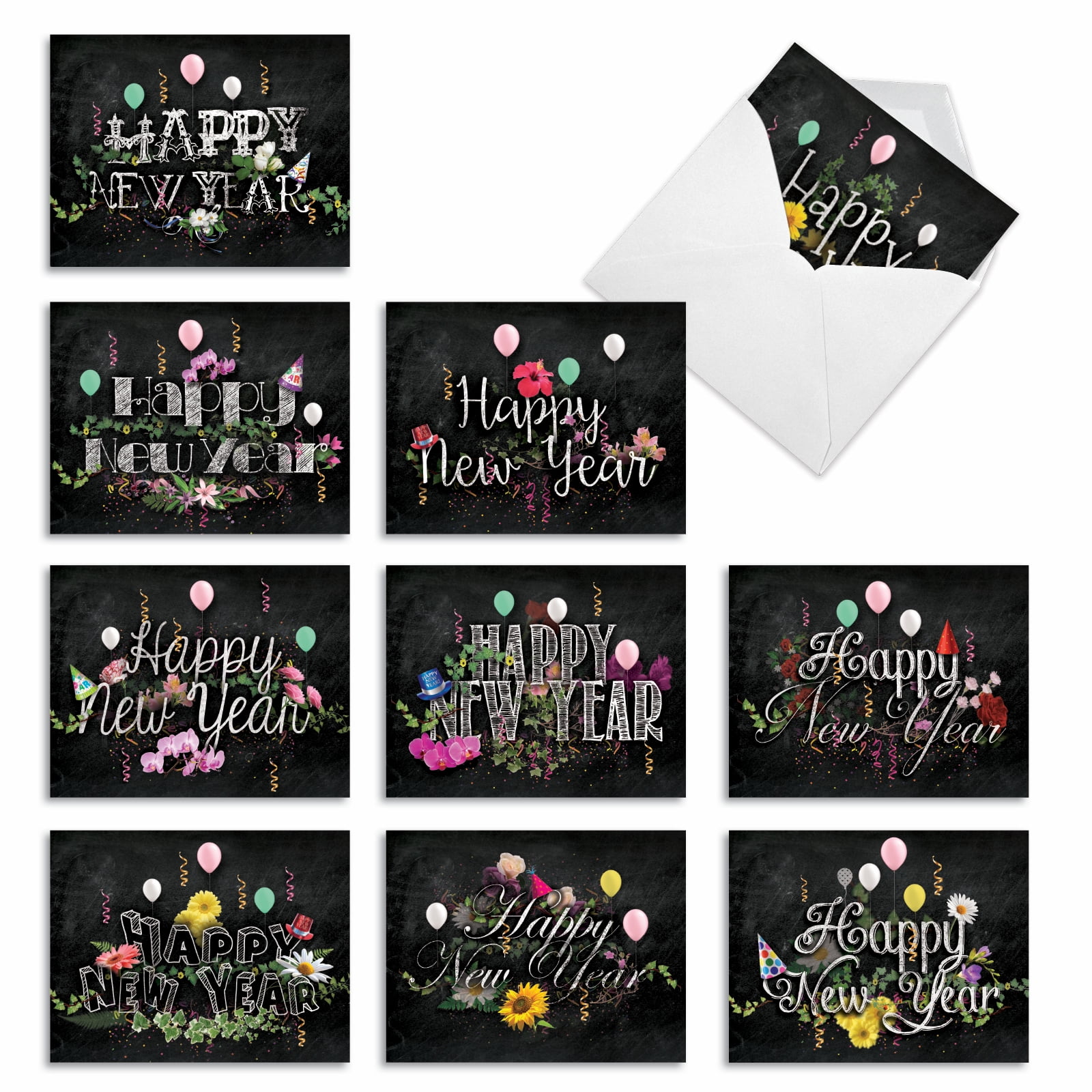 NobleWorks - Pack of 10 Assorted Happy New Year Cards with Envelopes (4 ...