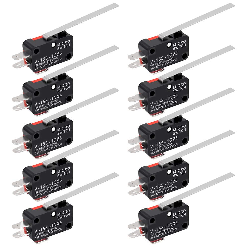 Pack of 10 Micro Limit Switch Hinge Lever SPDT 1NO 1NC Long Lever ...