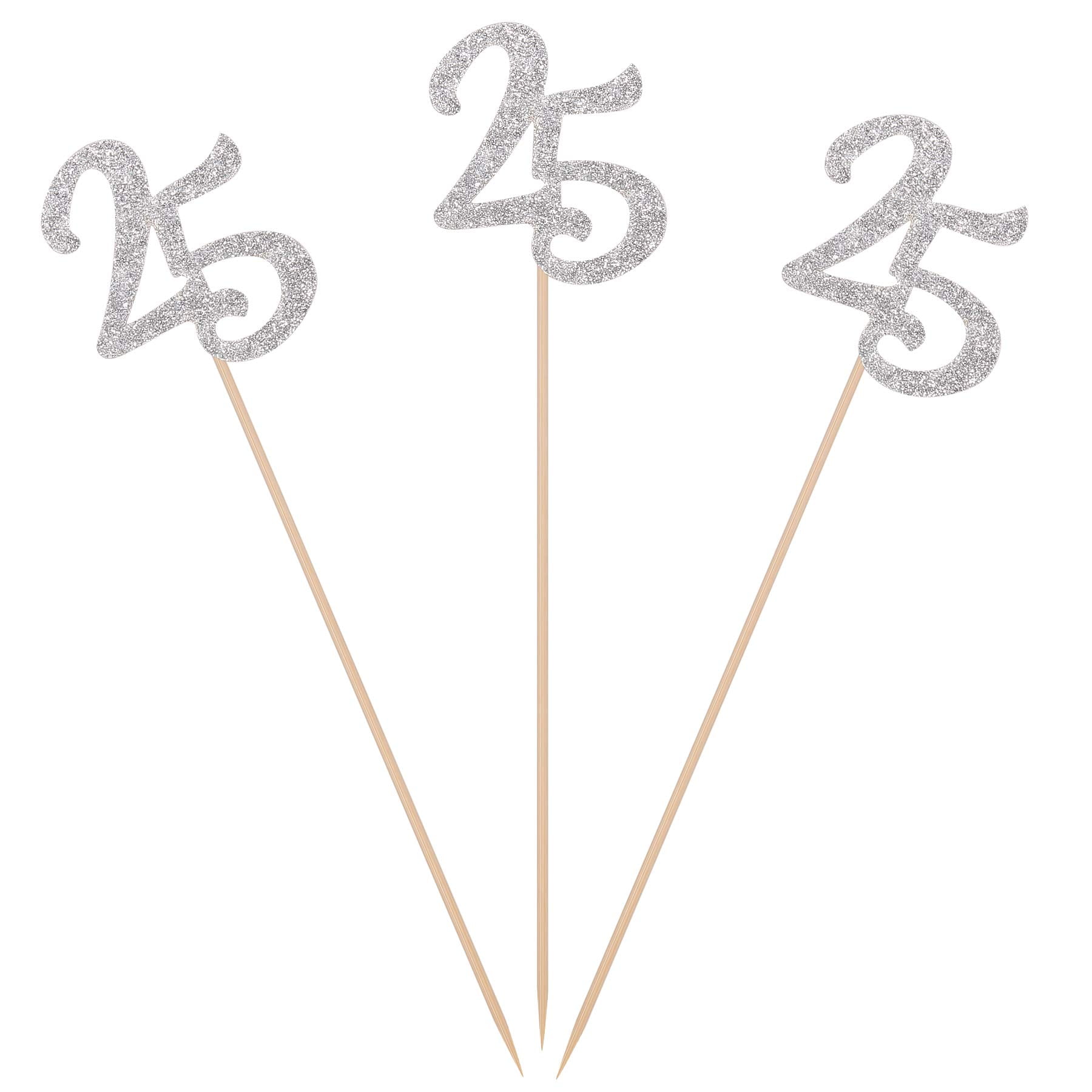 Pack of 10 Silver Glitter 25th Birthday Centerpiece Sticks Number 25 ...