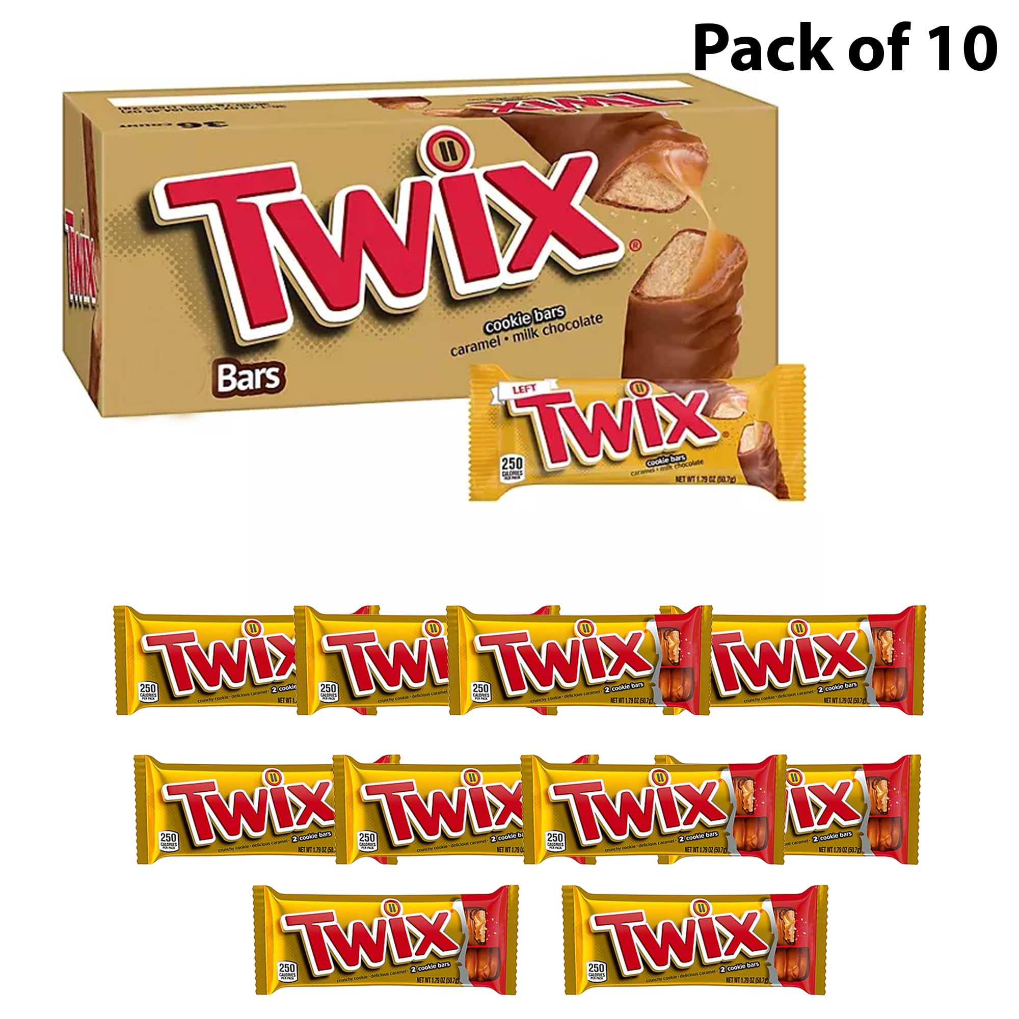 Pack of 10 Twix Cookie Chocolate Candy Bars Caramel Flavor | 1.79 OZ ...