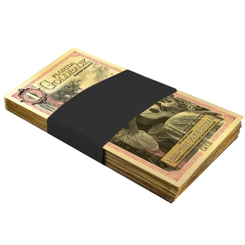 Pack of 100 - 1 Florida Goldback 1/1000 oz 24K Gold Foil Aurum Note ...