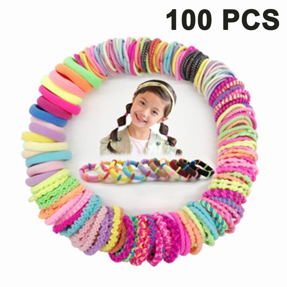 Pack of 100 10 Styles Scrunchies Multicolour Hair Elastic Bands Hair ...