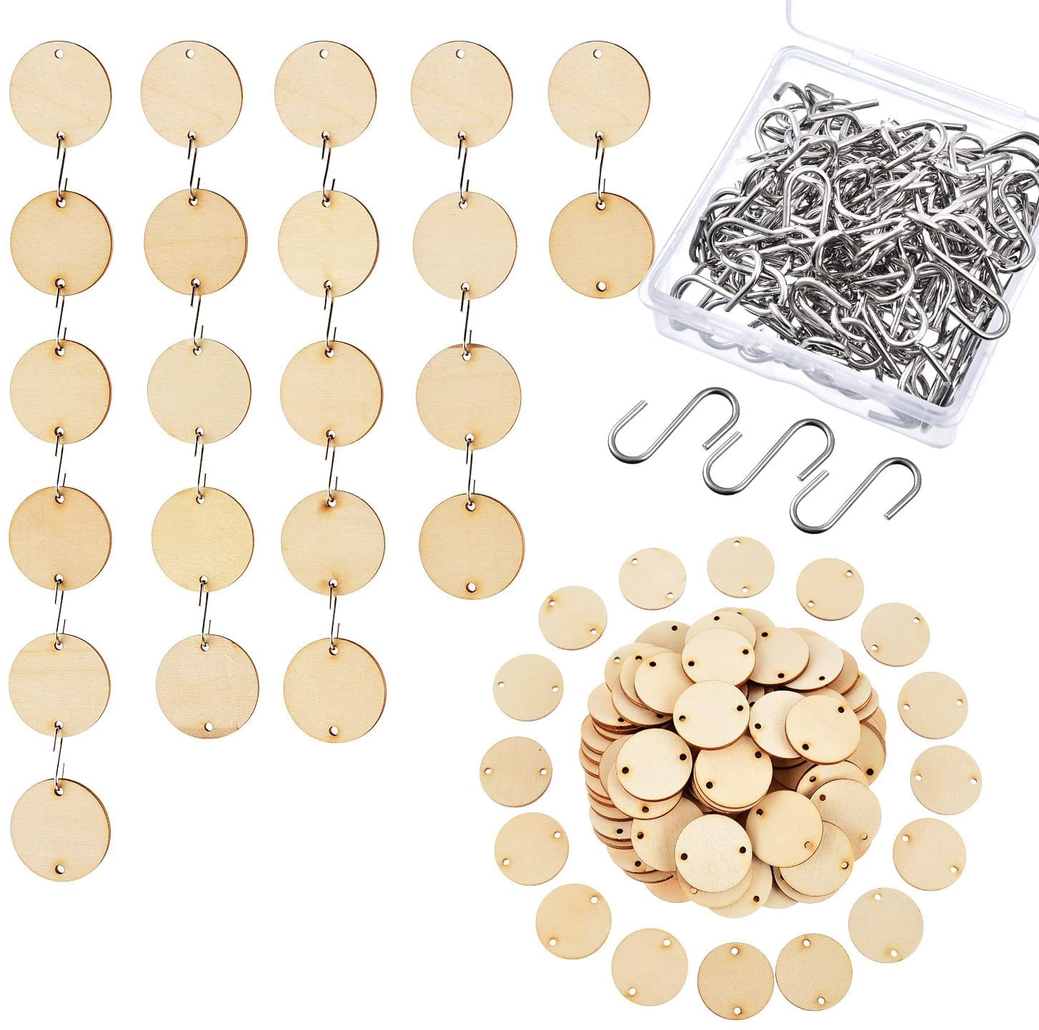 Pack of 100 Christmas Wooden Tags with 2 Holes Round Wooden Discs and ...