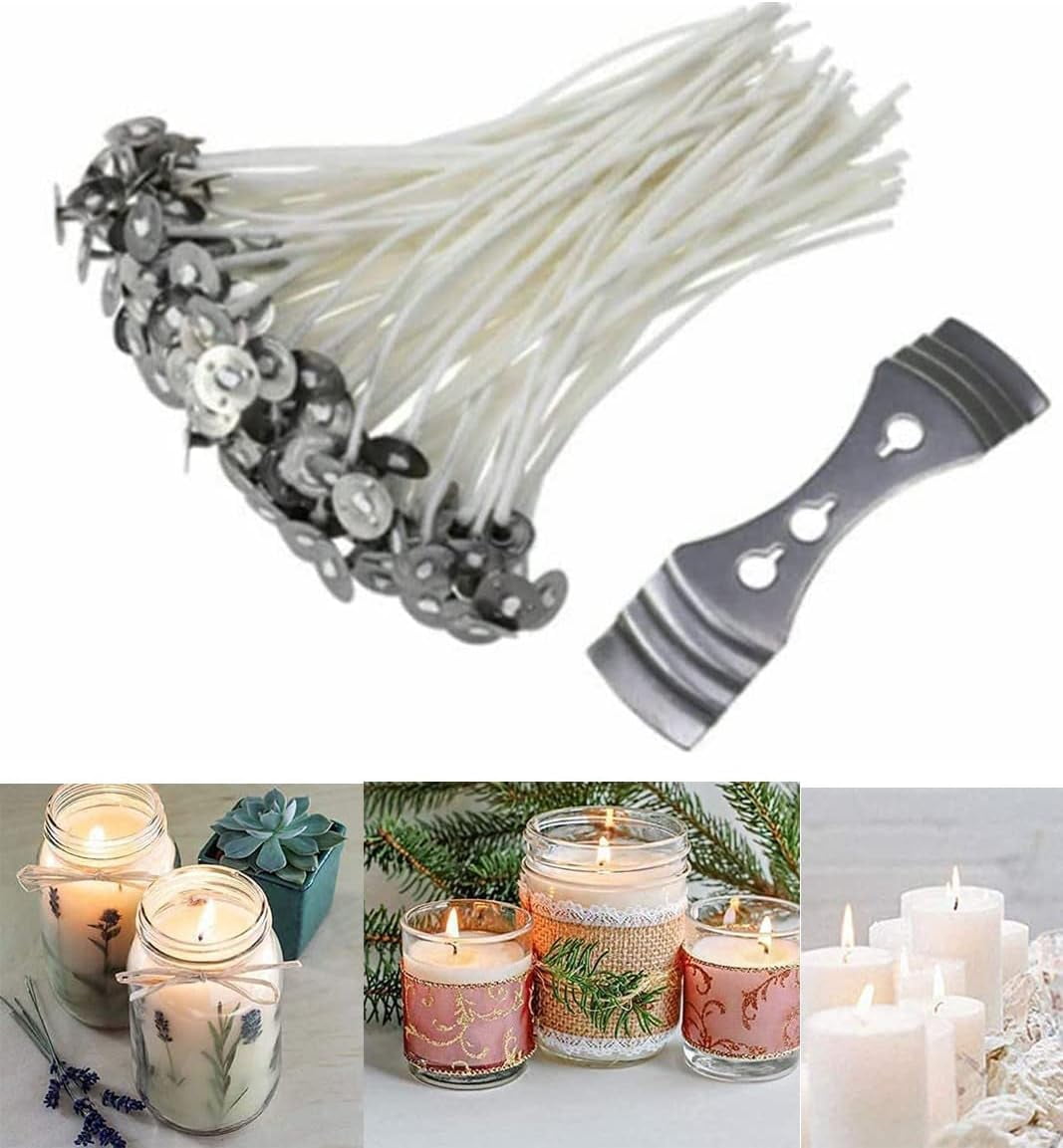 ® Pack of 100 Cotton wicks for Candle Making with Sustainers & 3-Hole ...
