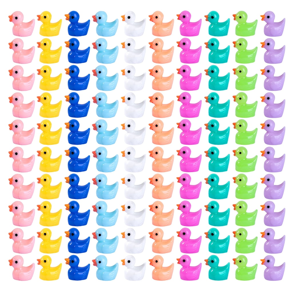 Pack of 100 Little Ducks Assorted Colors Miniature Figures for Garden ...