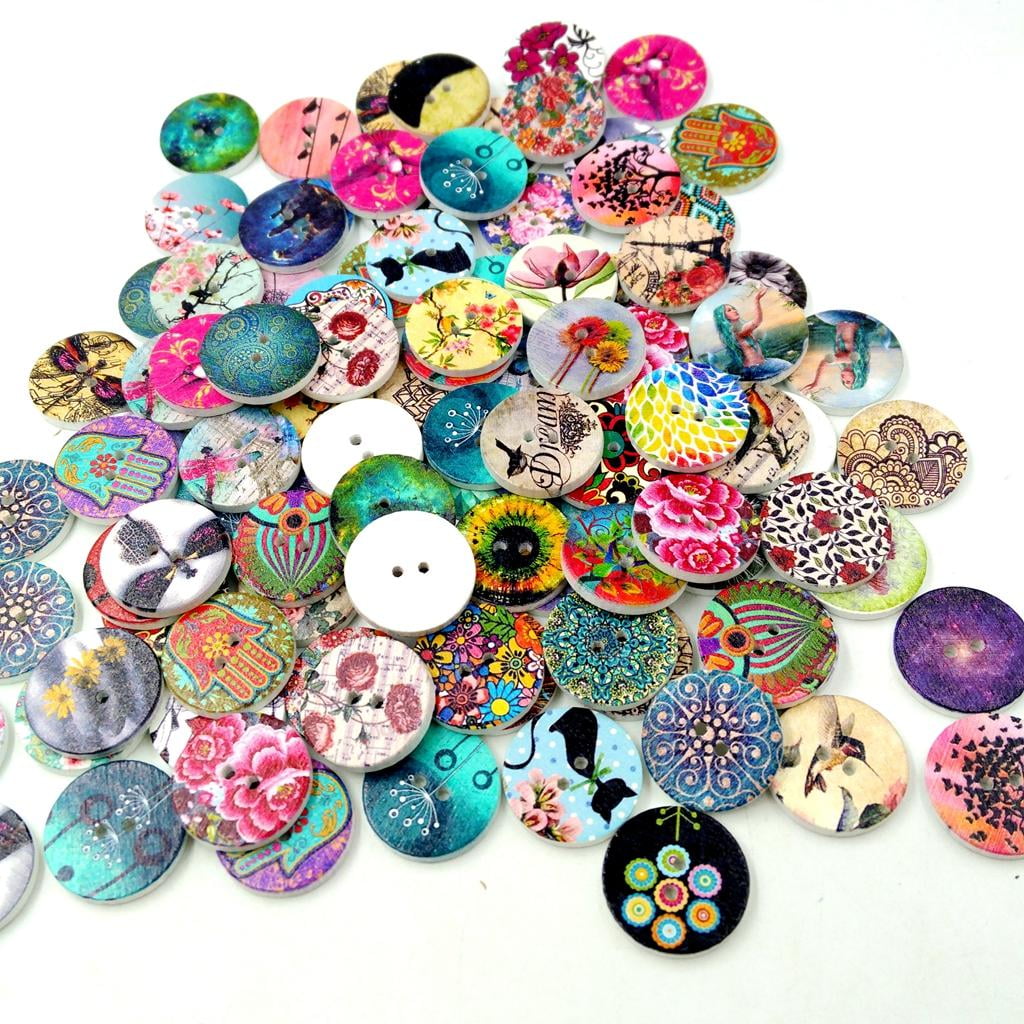 Pack of 100 Painted Buttons-Mixed Wood Buttons Sewing Scrapbooking ...